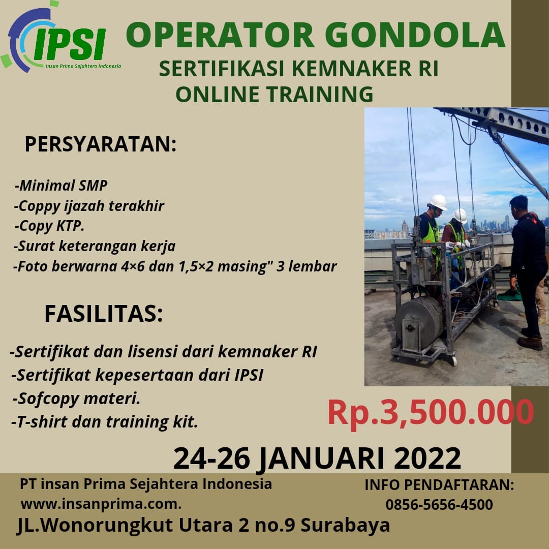 OPERATOR GONDOLA TERMURAH, WA (0856-5656-4500), PELATIHAN K3 OPERATOR ...