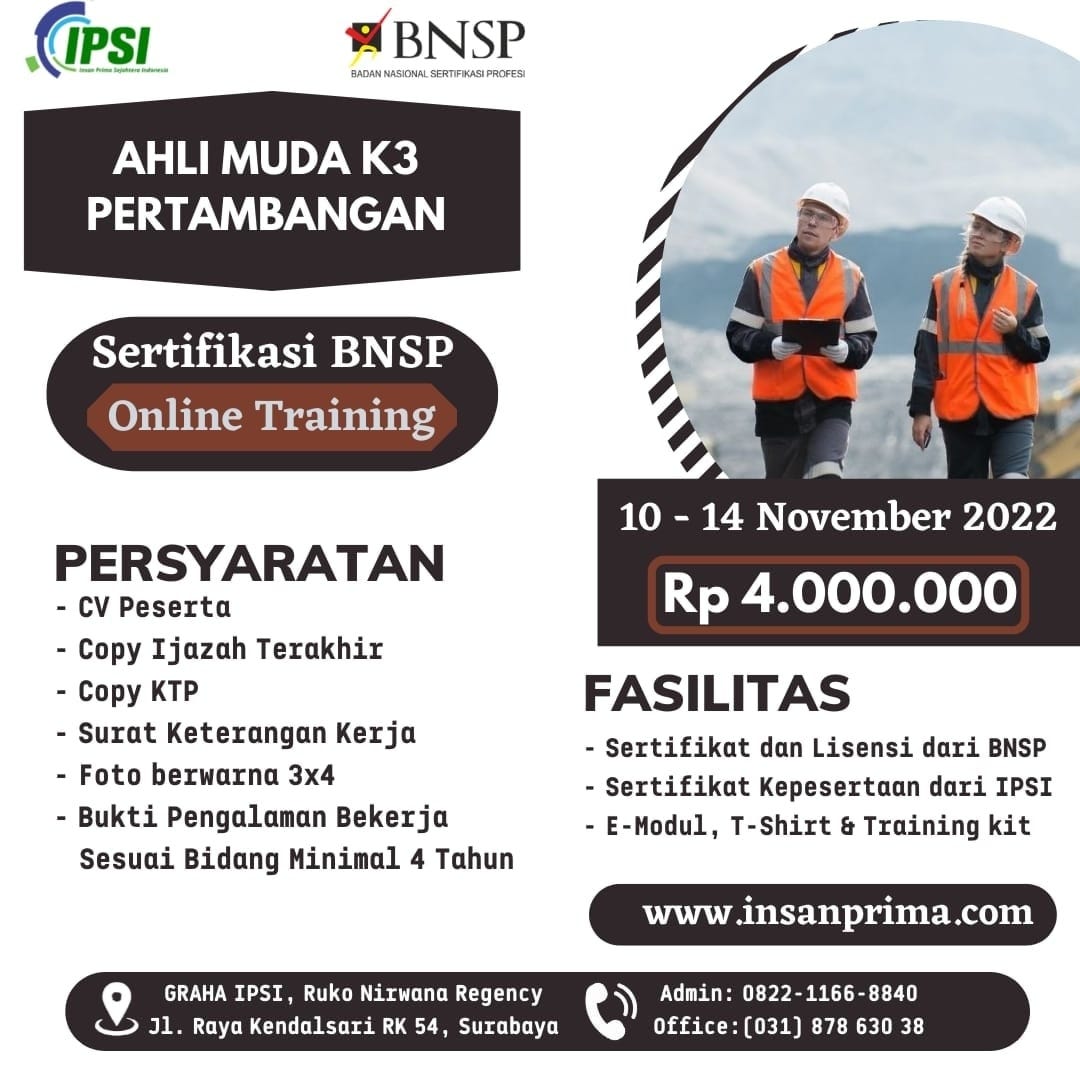 TERMEWAH, WA +62 822-1166-8840, PUSAT PELATIHAN K3 KEMNAKER SURABAYA AHLI MUDA K3 PERTAMBANGAN ...