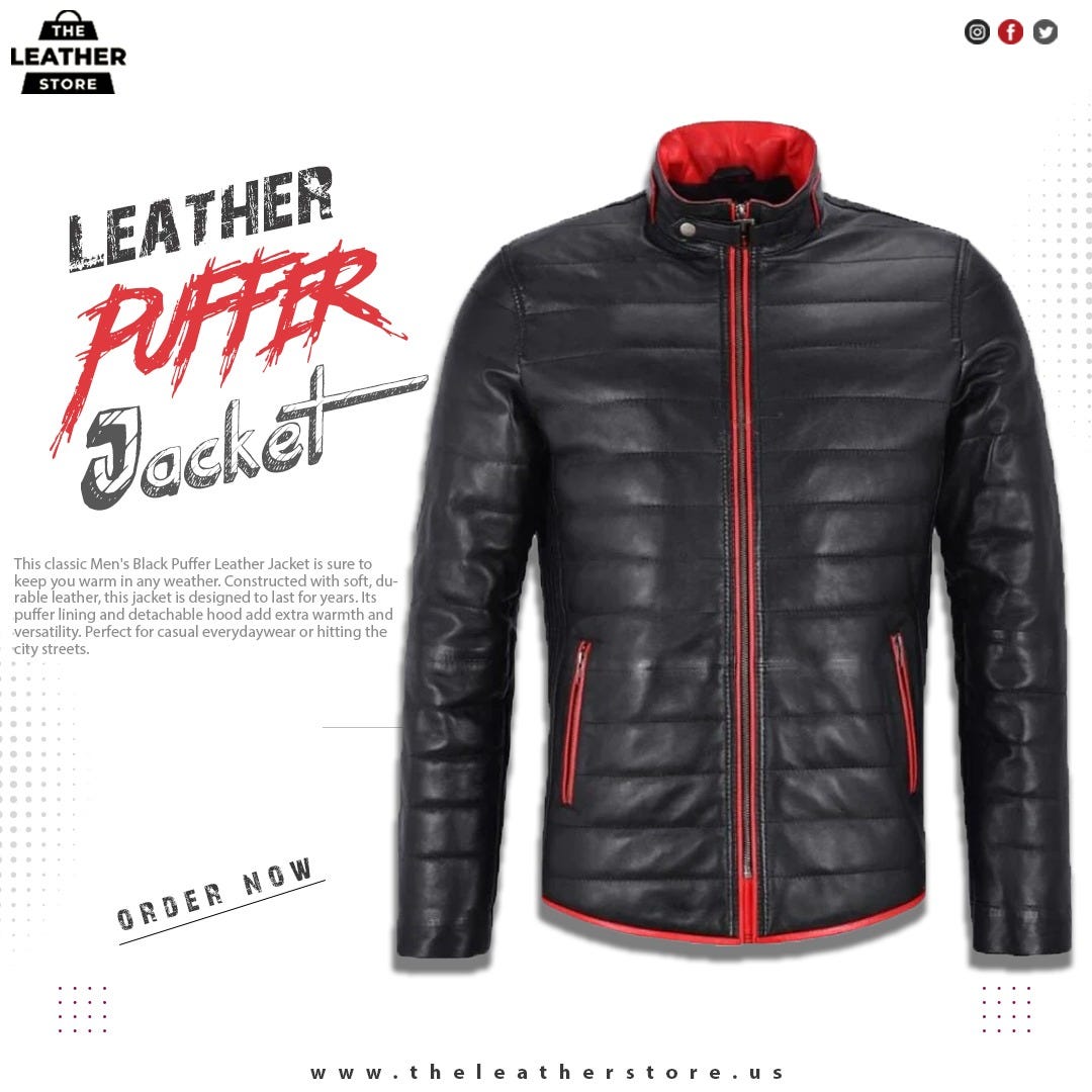 Leather Puffer Jacket - Leatherstore - Medium