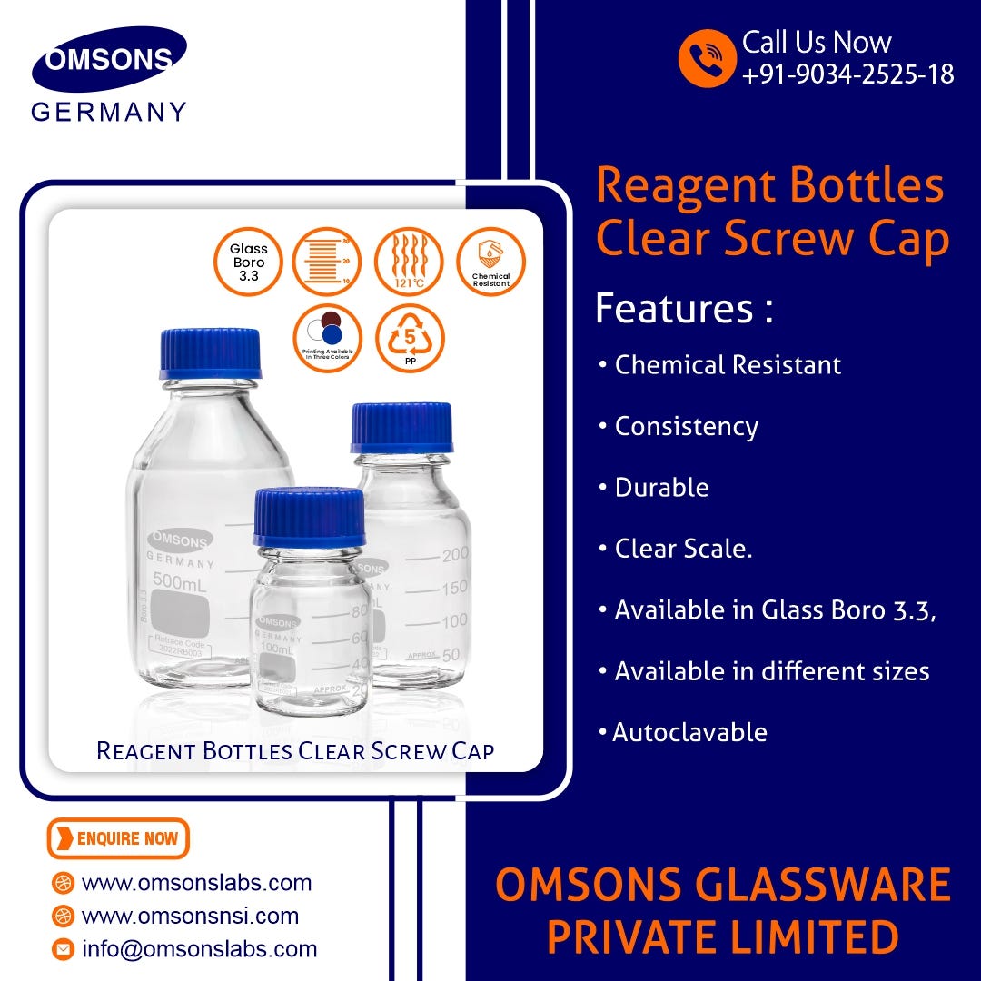 Reagent Bottles - Omsons Glassware - Medium
