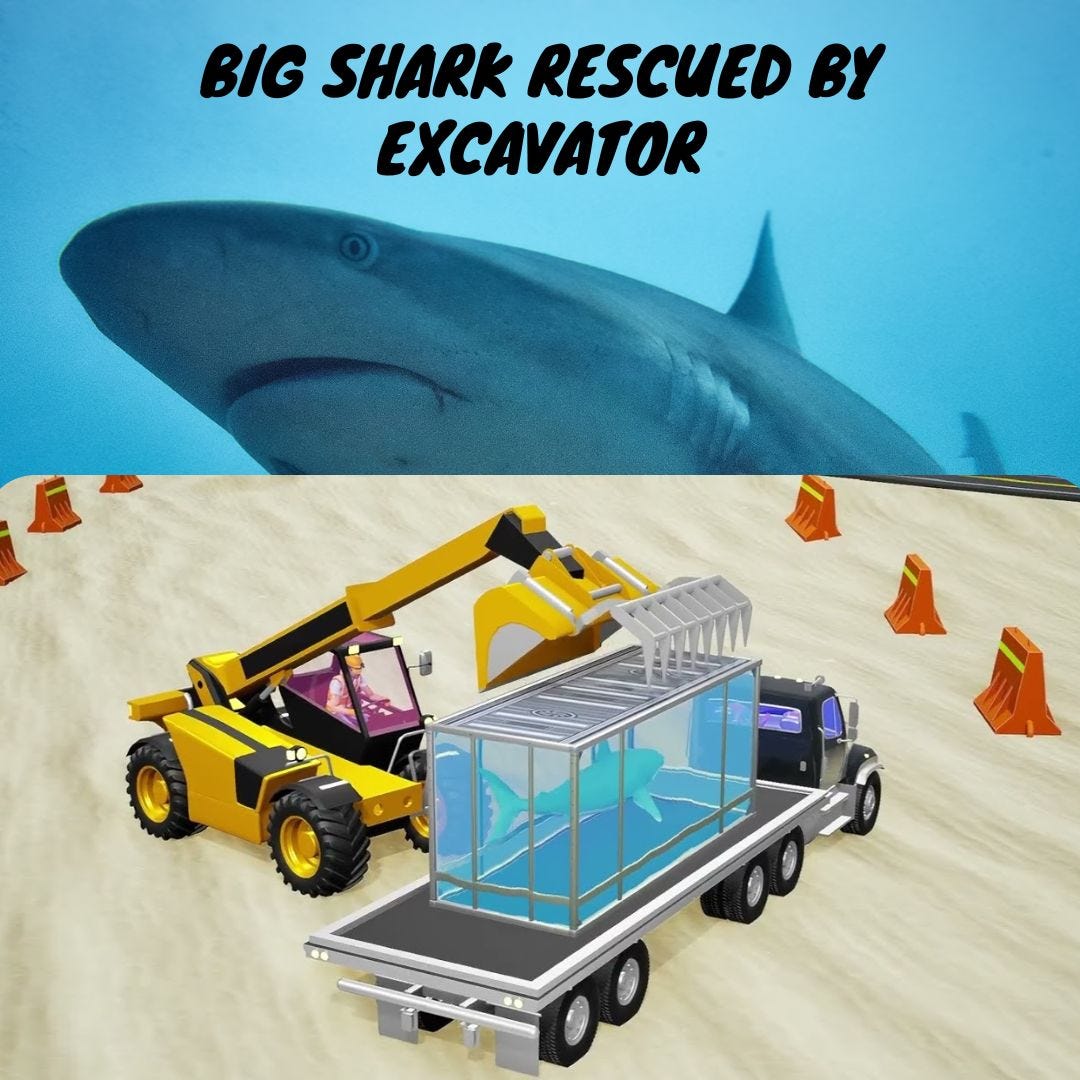 Big Shark Rescued by Excavator & Dropped in Sea with Giant Ship | 3D ...