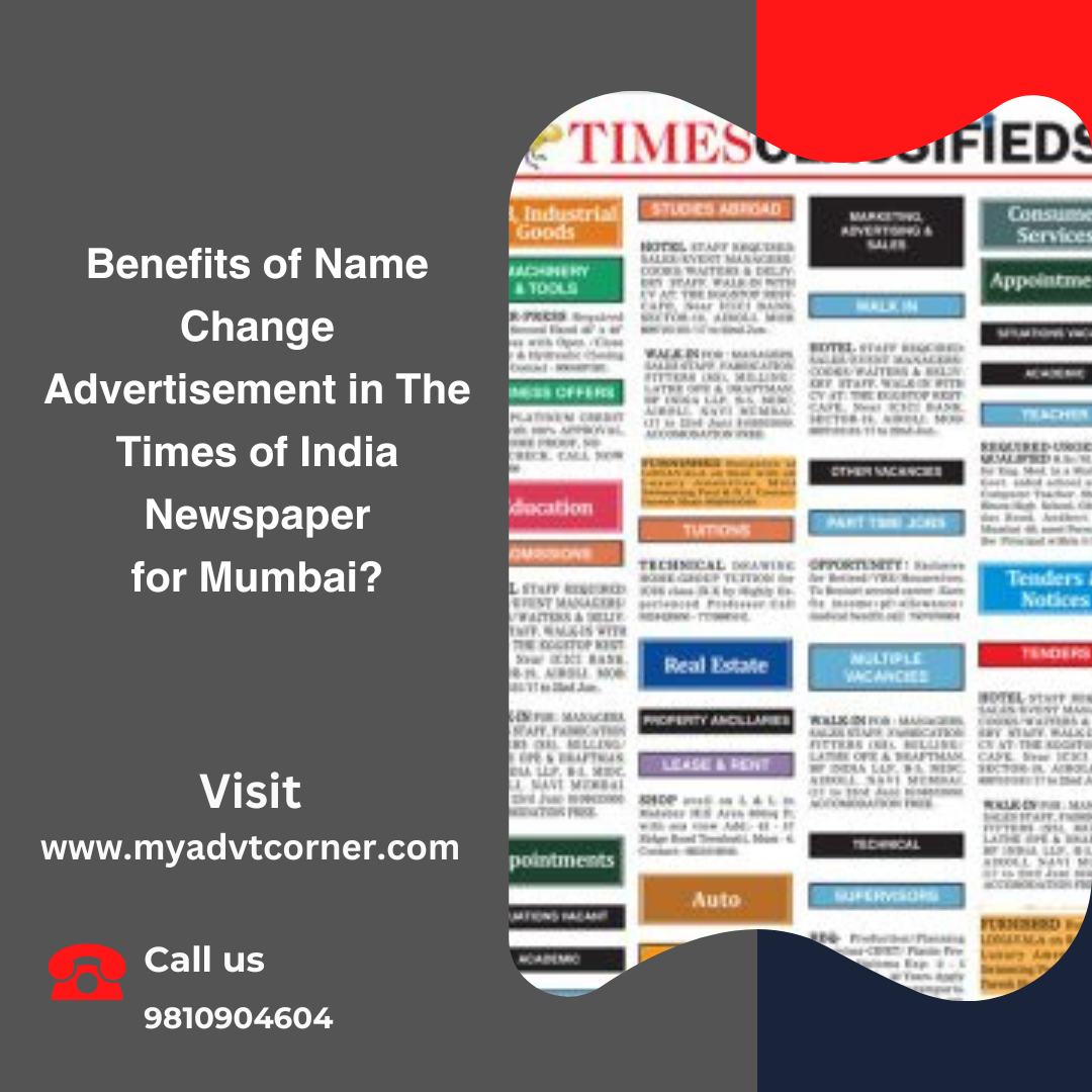 Why Book Name Change Advertisement in The Times of India Newspaper for ...