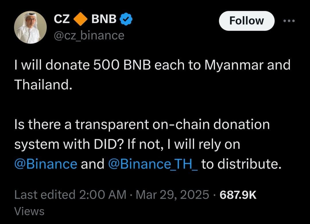 CZ向緬甸泰國強震各捐500 BNB—為何透明區塊鏈很重要 - Le'Born RWA - Medium