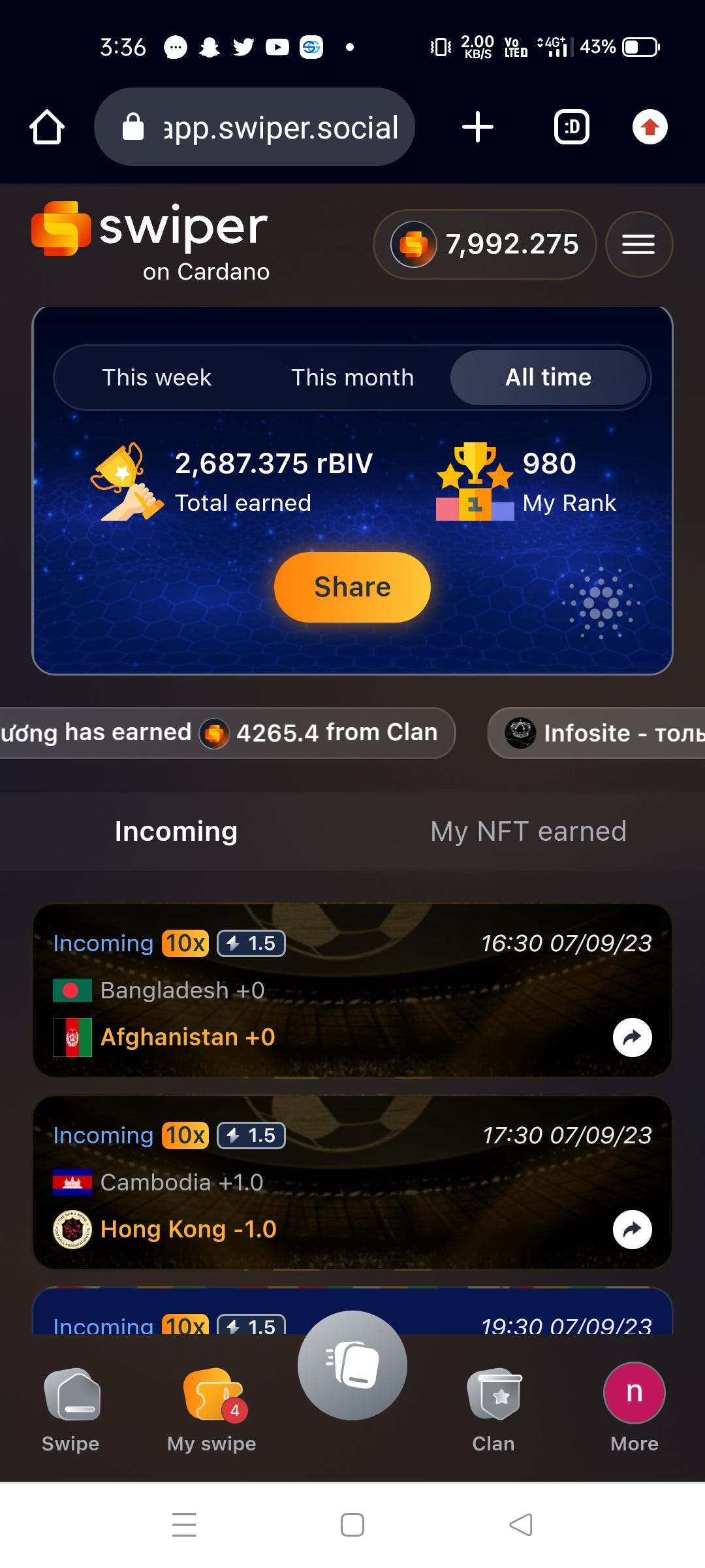 Swiper.How to earn rBIV tokens?. Hi friends I have already discussed ...