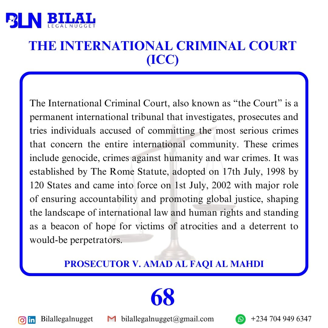 [68]. THE INTERNATIONAL CRIMINAL COURT (ICC) | by Bilal Legal Nugget ...