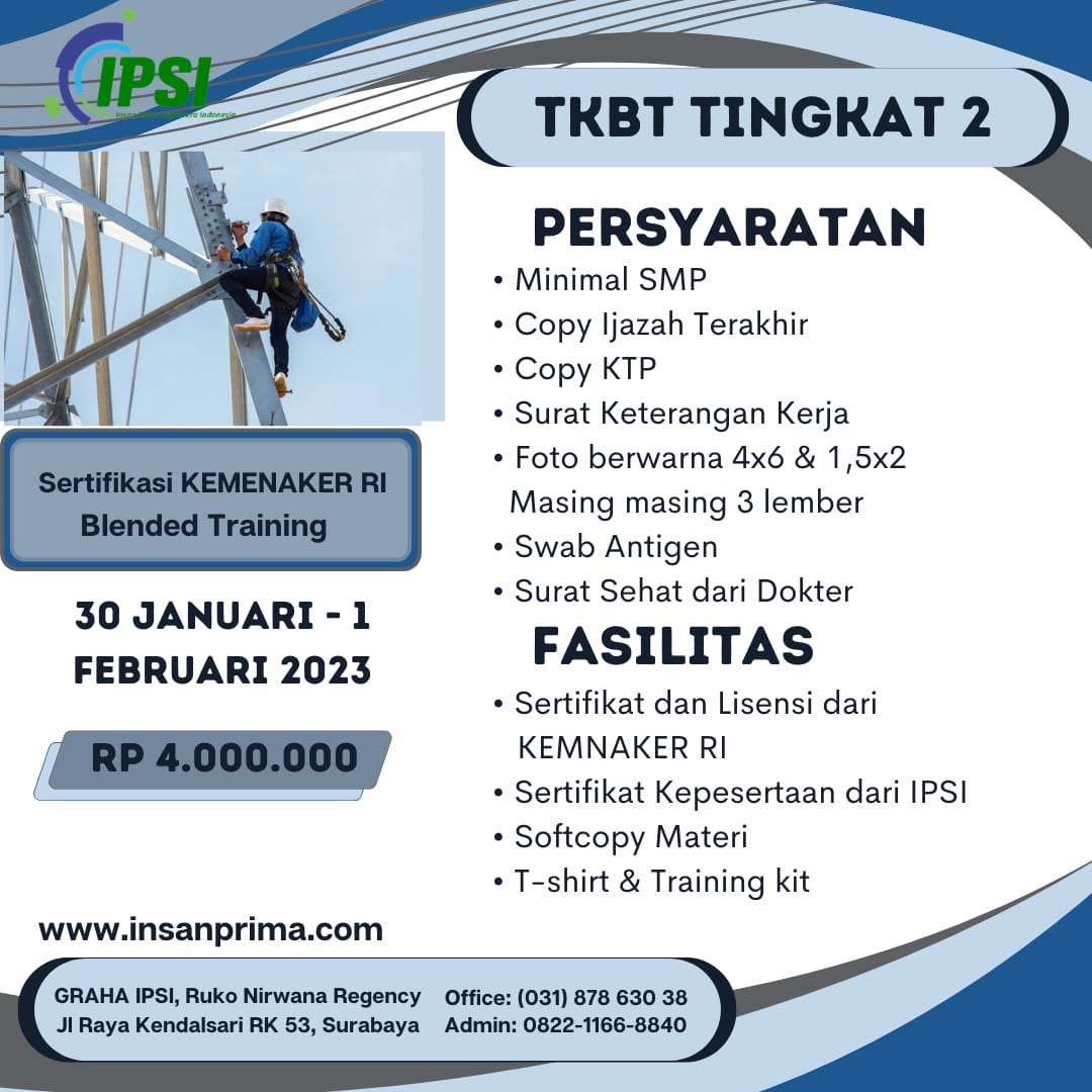 TKBT TINGKAT 2 TERLARIS, WA +62 822-1166-8840, PUSAT PELATIHAN K3 KEMNAKER SURABAYA Klik https ...