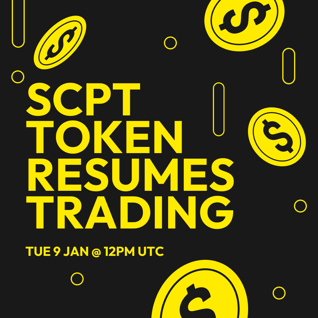 SCPT will complete 1:1 token swap and restart trading on Tuesday 9 January 2024 at 12:00pm UTC ...