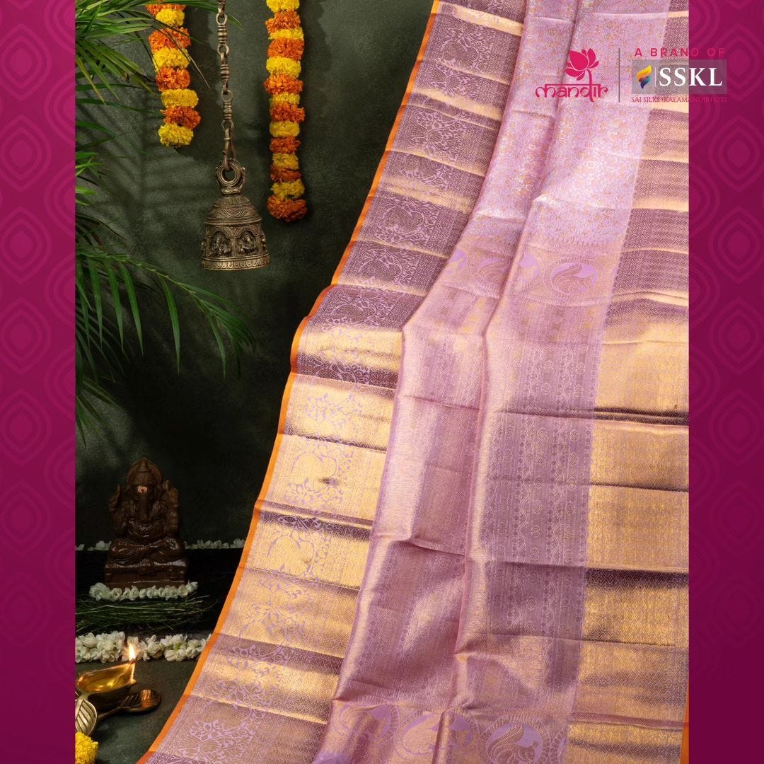 Floral Symphony: Lavender Kanchi Pattu Saree Infused with Artistry ...