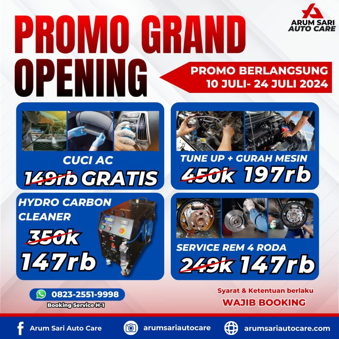 PROMO GRAND OPENING - Arumsari Auto Care Purwokerto AC Mobil Ganti Oli ...