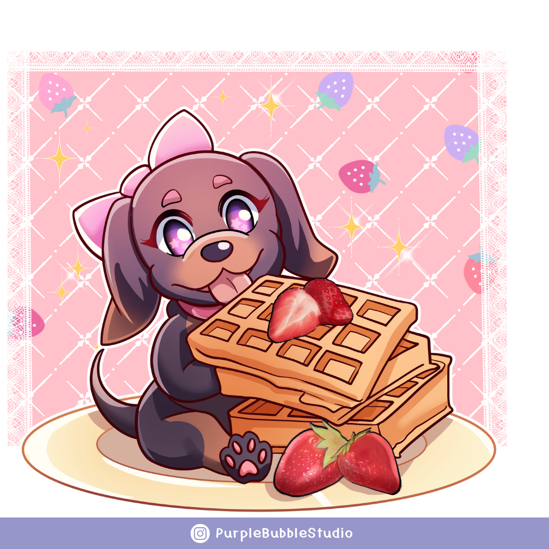 “Adorable Chibi Emote of a Purple-Haired Dog Enjoying Waffles” | by ...
