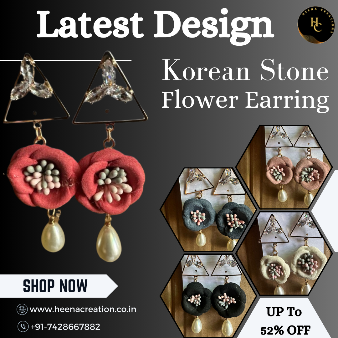 Korean Stone Flower Earring - Heena Creation - Medium