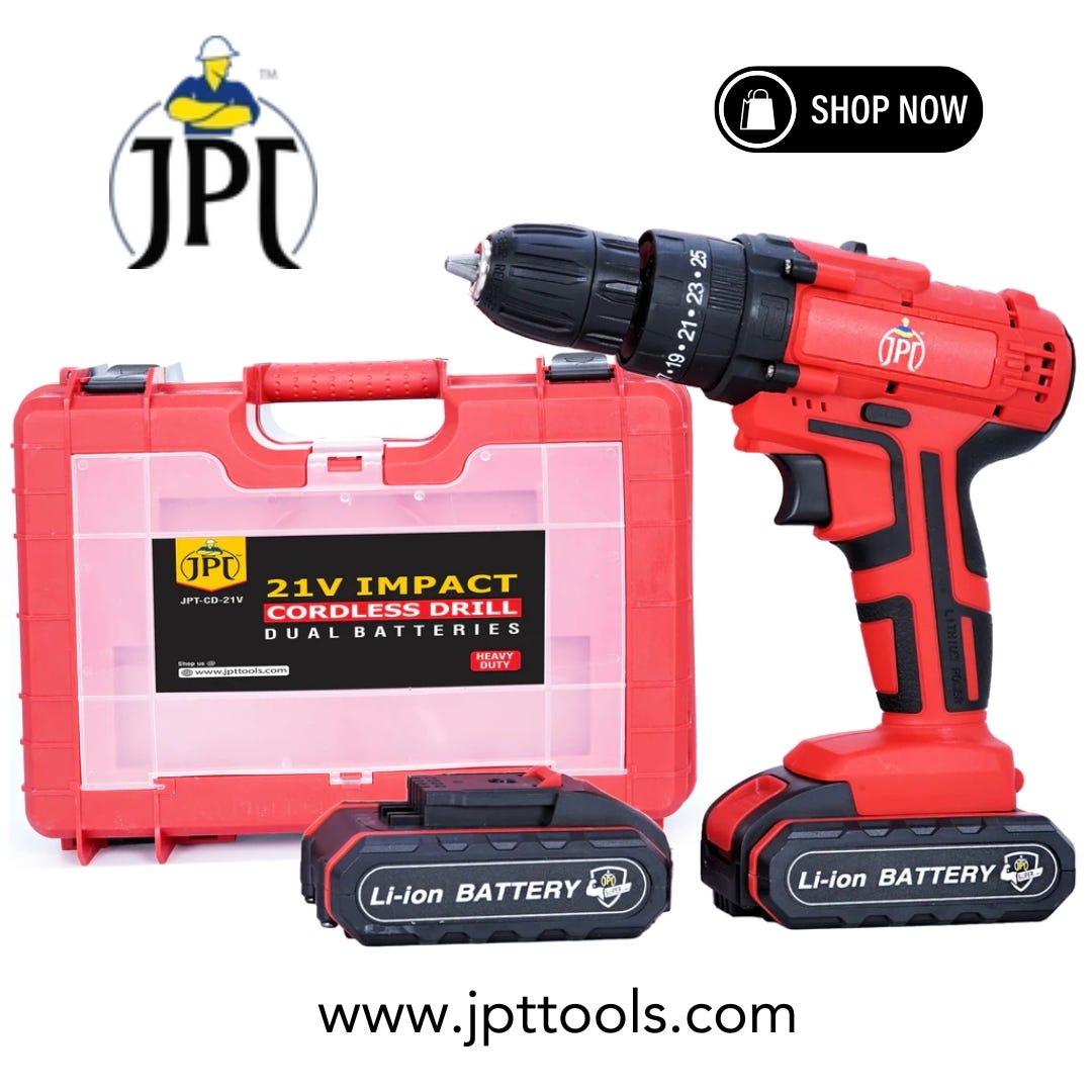 JPT 21v Impact Cordless Drill Machine with 2 Batteries — Shop Now - JPT Tools - Medium