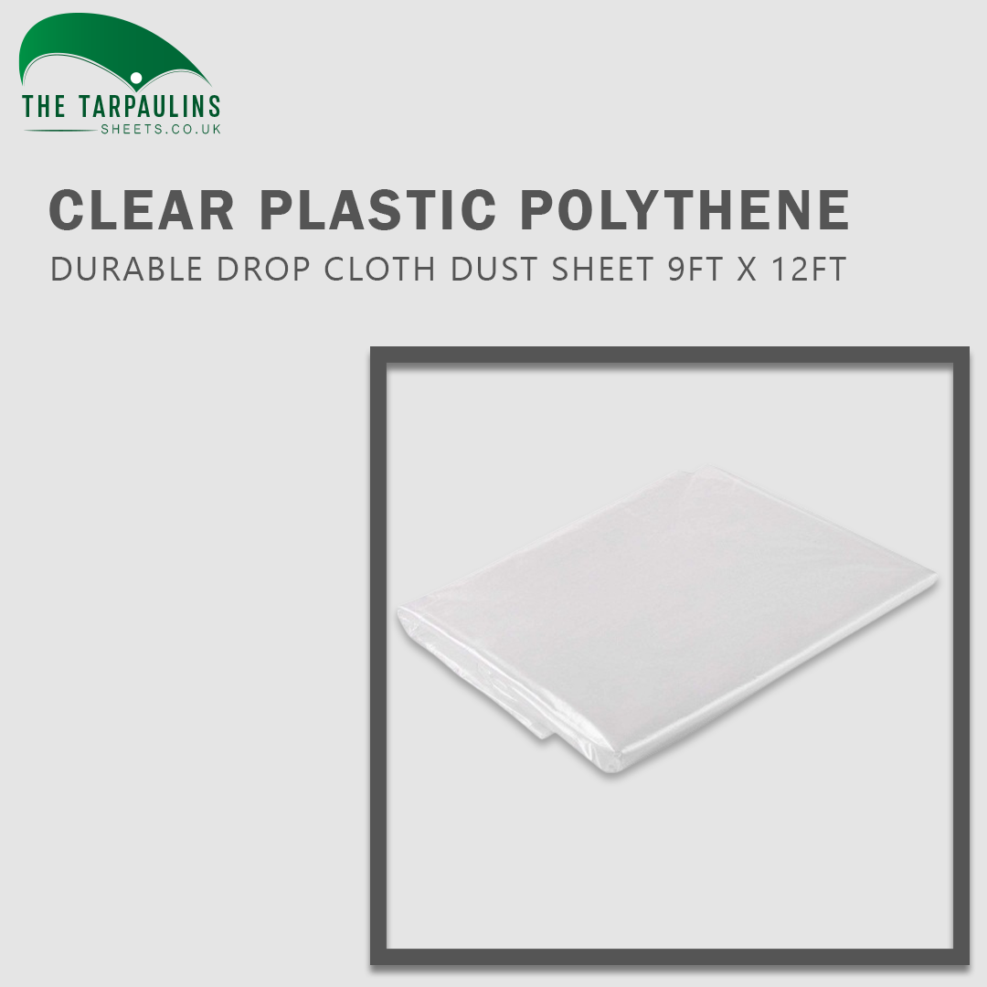 Clear Plastic Polythene Durable Drop Cloth Dust Sheet 9FT X 12FT ...