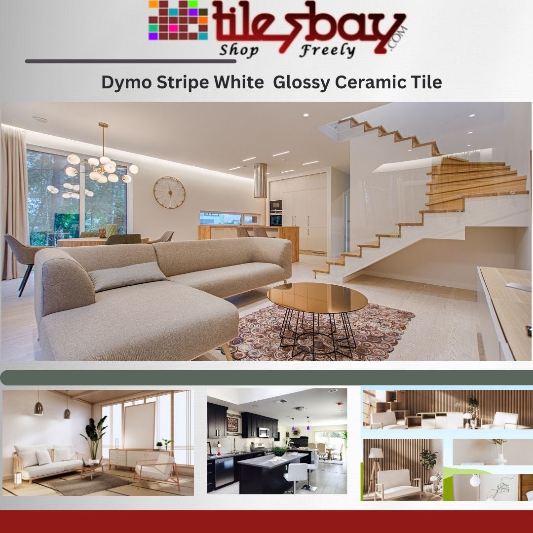 Dymo Stripe White 12x24 Glossy Ceramic Tile Tilesbay3 Medium
