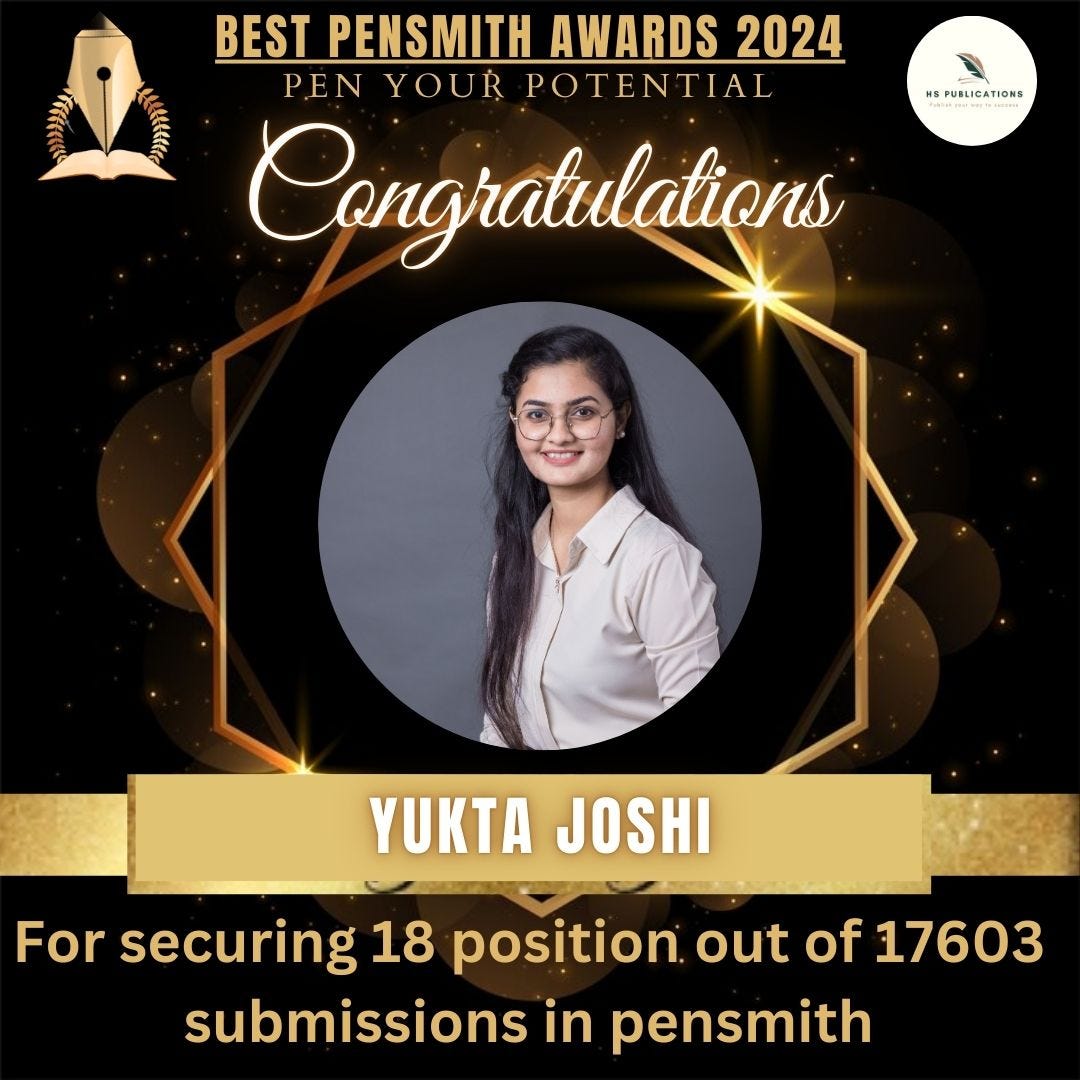 Yukta Joshi — Best Pensmith Awards | by Hspublication | Nov, 2024 | Medium