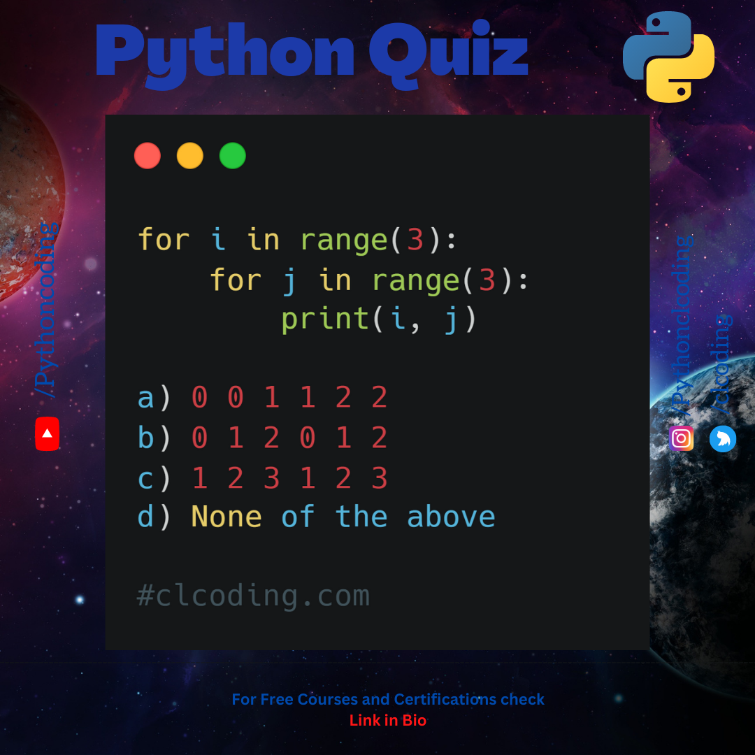 Python Quiz | Day 72 | What is the output of following Python code ? - Python Coding - Medium