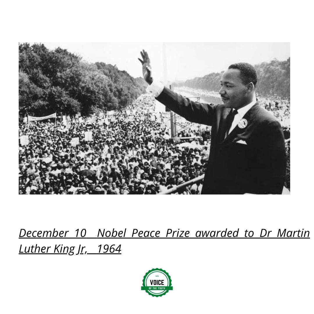 December 10, 1964 Dr Martin Luther King Jr wins noble peace price in ...