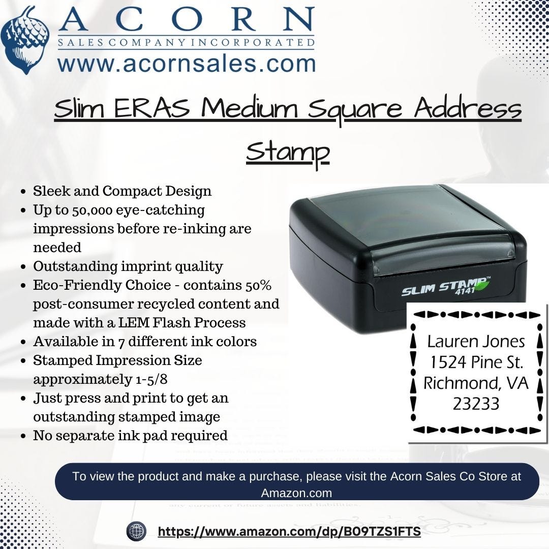 Slim ERAS Medium Square Address Stamp - Acorn Sales - Medium