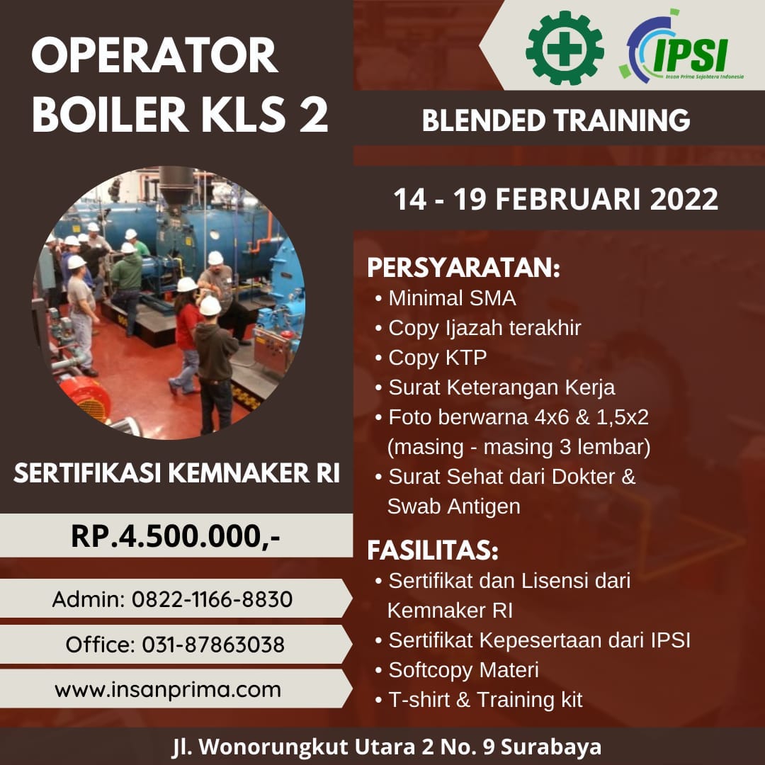 Operator Boiler Kelas 2 TERCEPAT, WA (0822-1166-8830), PUSAT PELATIHAN ...
