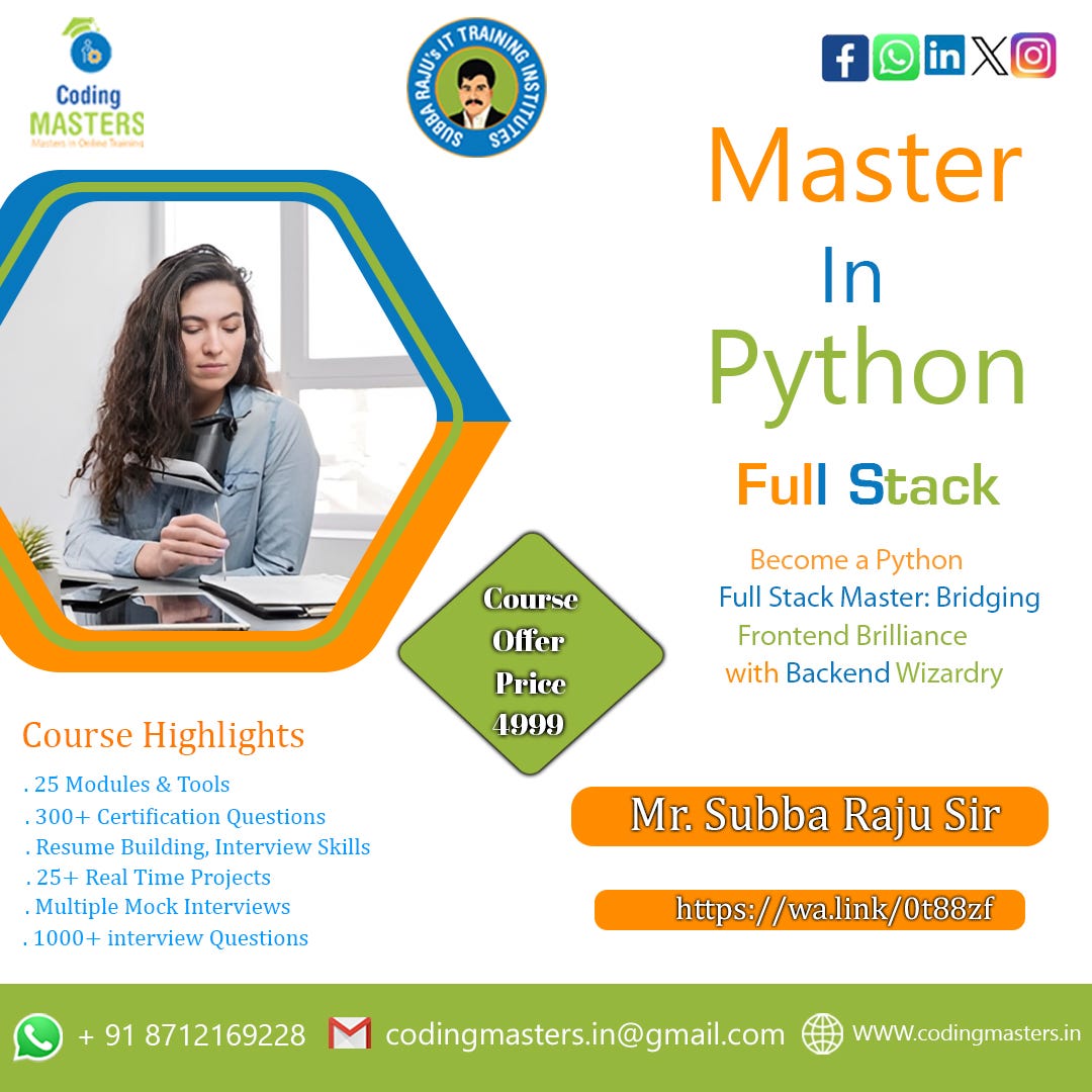 Master In Python Fullstack Online Training Hyderabad Codingmasters Software Online Training