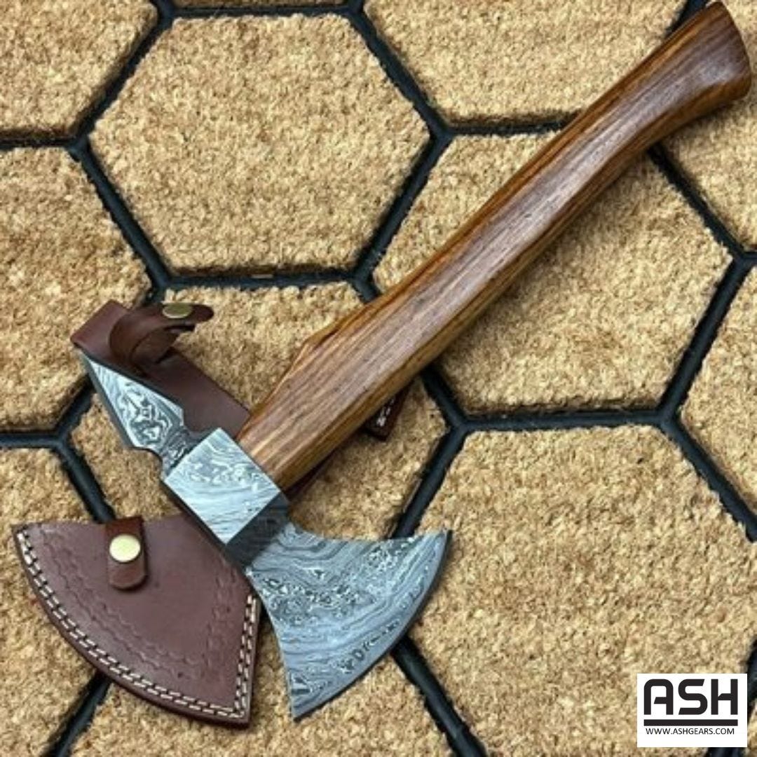 ASH AX23 Handmade Hunting Forged Damascus Steel Hatchet Viking AXE 18 ...