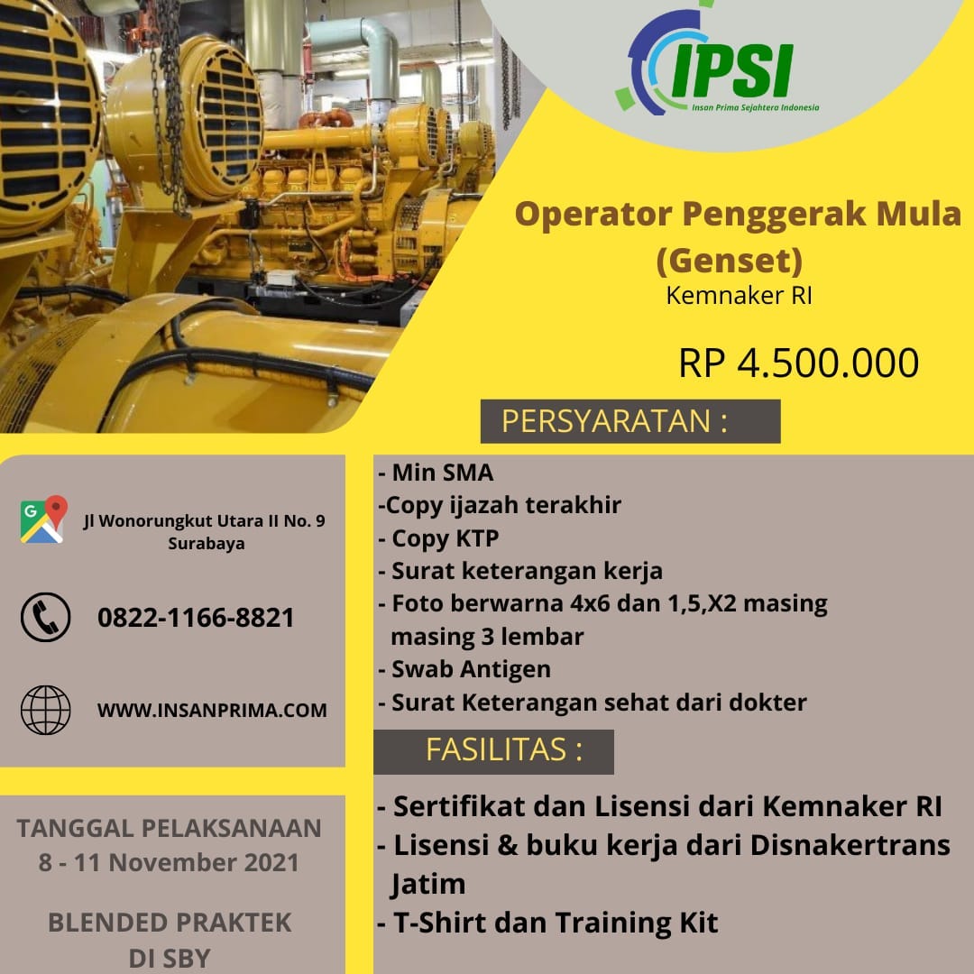 Pelatihan K3 Operator Penggerak Mula (Genset) - Pelatihan Ahli K3 ...