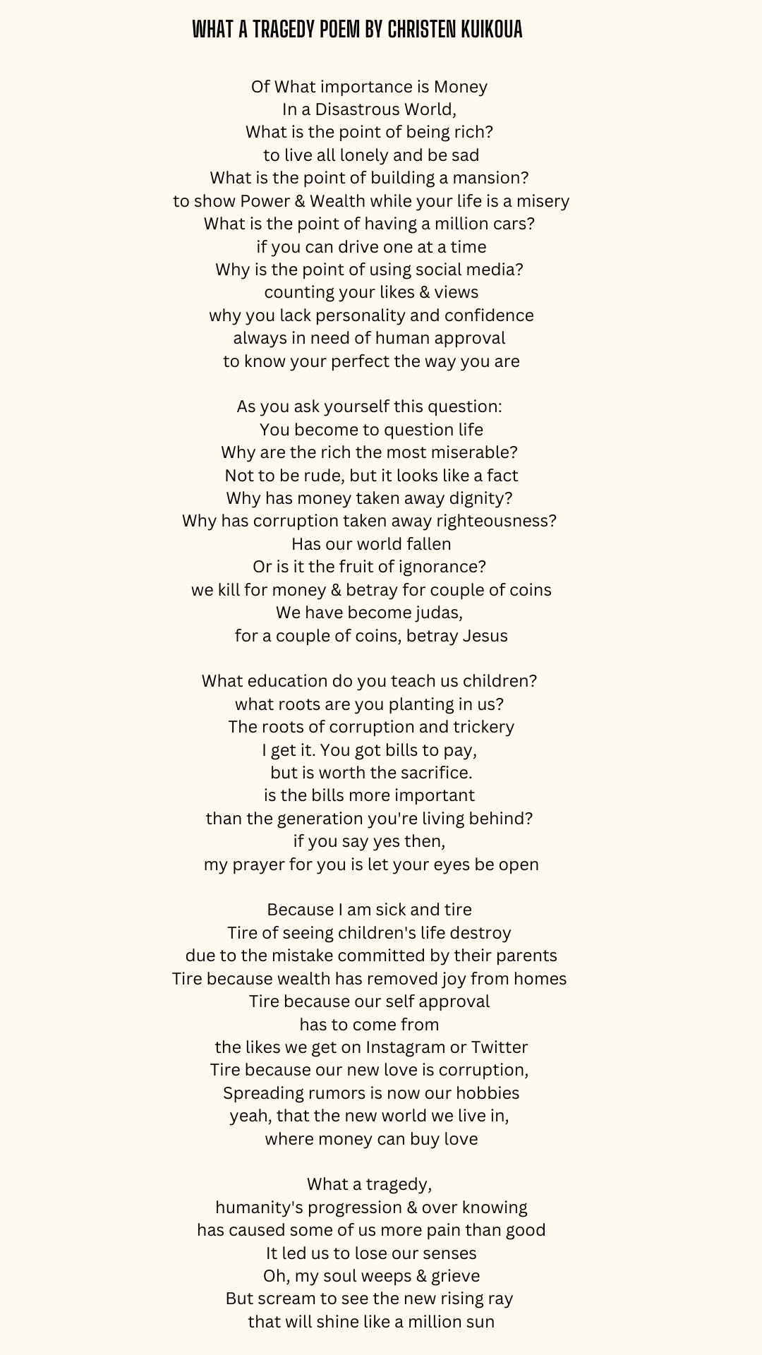 New Poem By Christen Kuikoua released On Poem Hunter Named “ What A ...