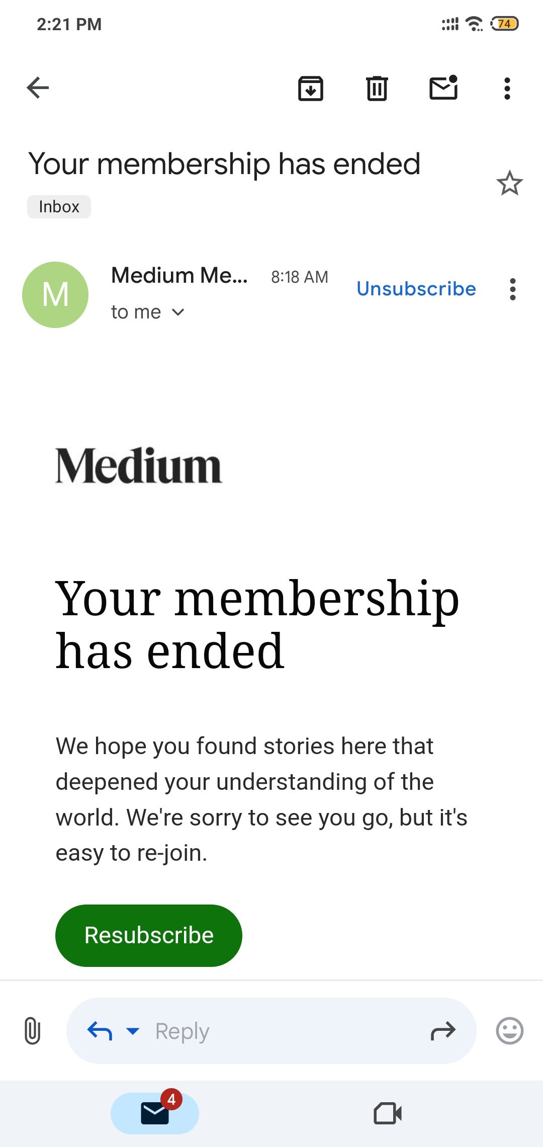 Suddenly Medium Cancelled my membership 😭😞😭 It was 2:23 PM I opened my ...