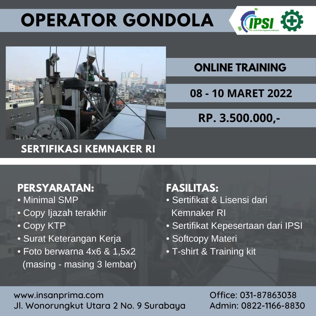 Operator Gondola TERBAIK, WA (0822-1166-8830), PUSAT PELATIHAN K3 ...