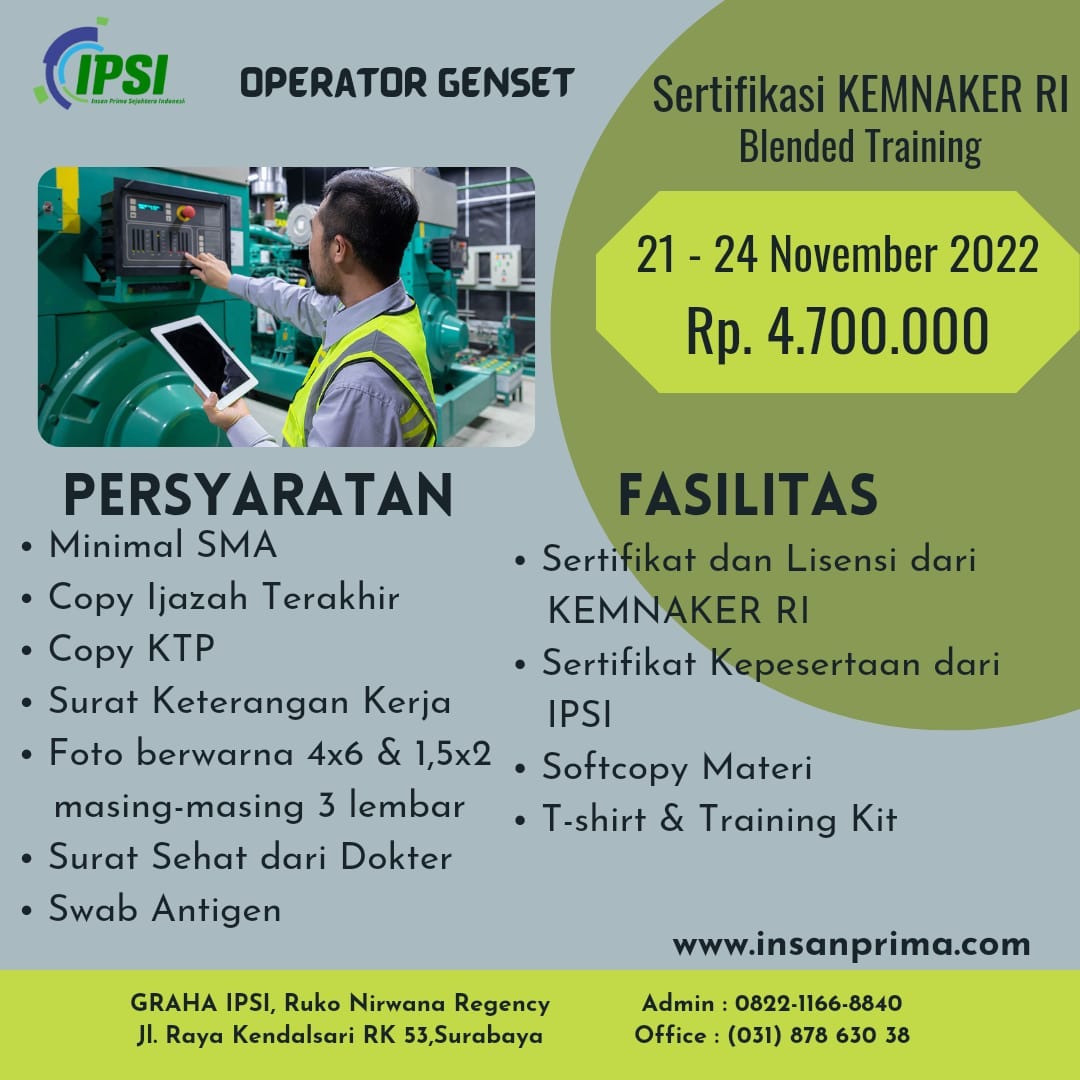 OPERATOR GENSET TERUPDATE, WA (082211668840), PELATIHAN P3K TERPERCAYA ...