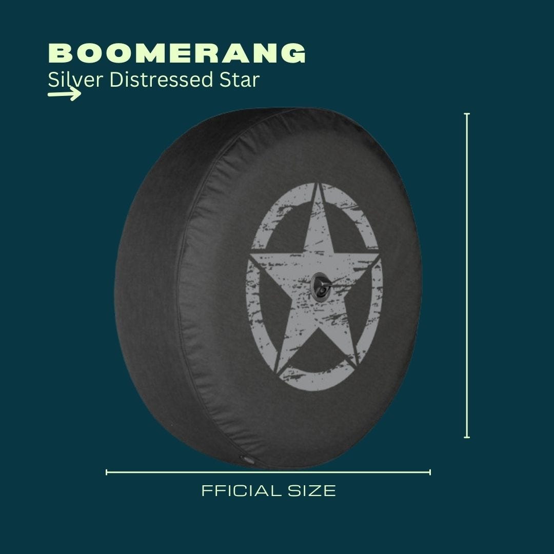 Boomerang — Silver Distressed Star — Soft Tire Cover — Jeep Wrangler JL ...
