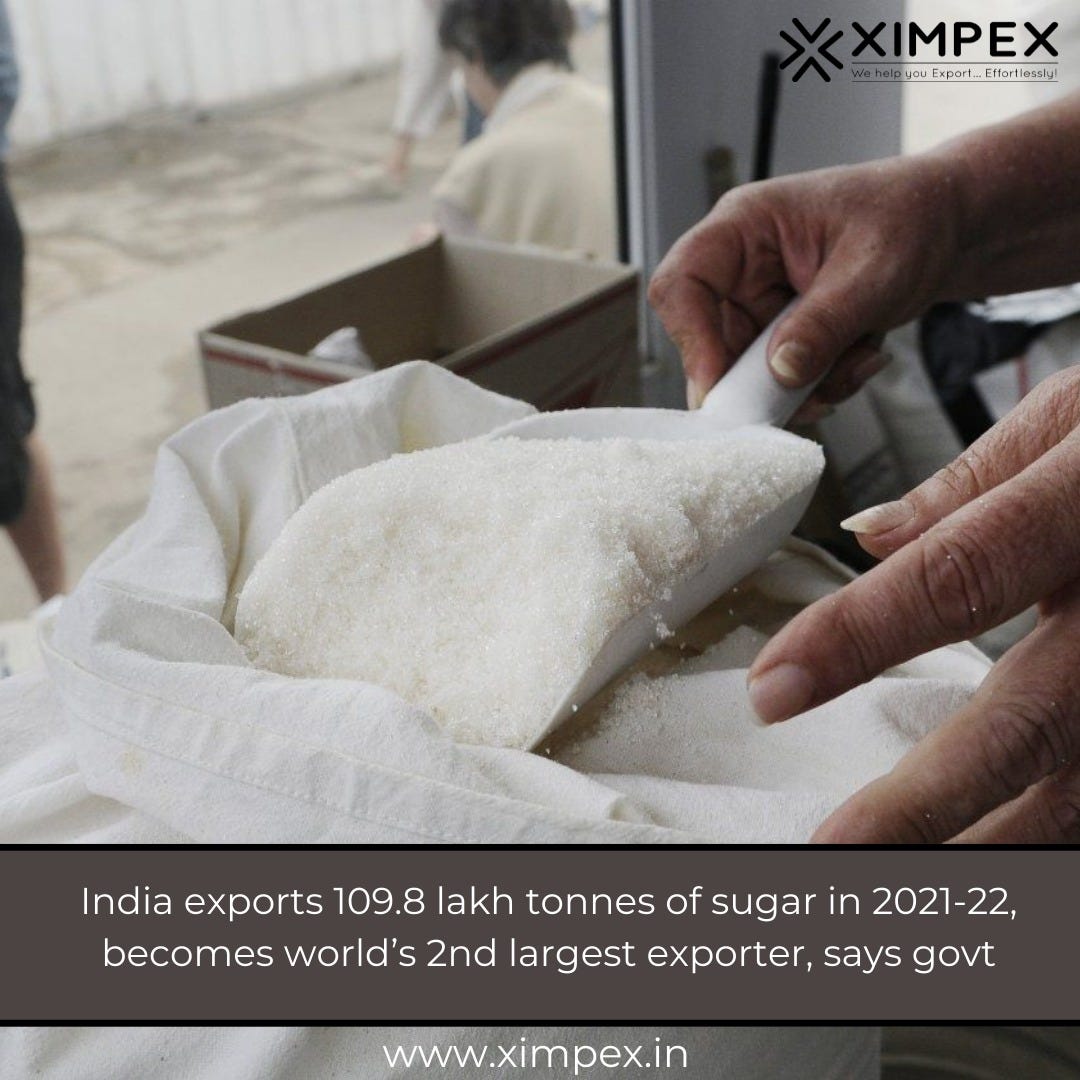 India exports 109.8 lakh tonnes of sugar in 2021–22, becomes world’s ...