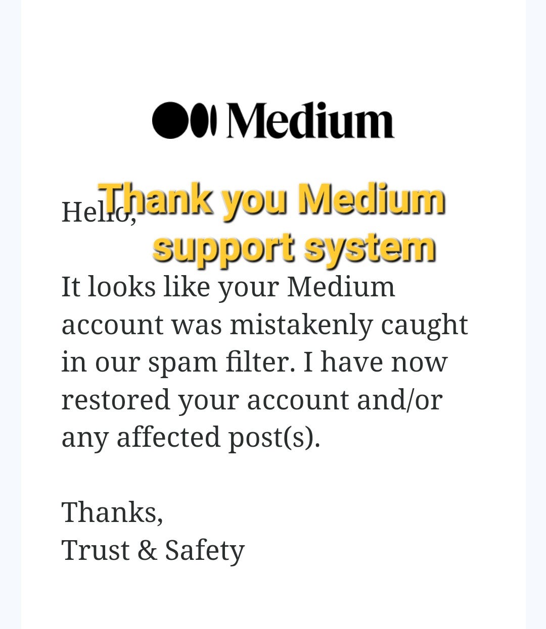 Thank You Medium Support System. Thank you, Medium, for your support ...