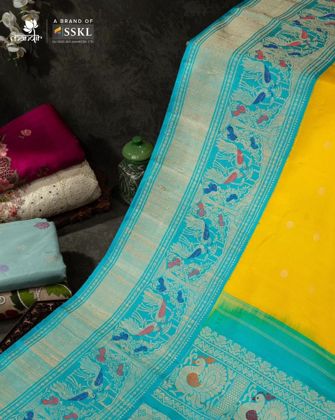 Timeless Elegance: Yellow Saree with Contrast Border - sarees mandir ...