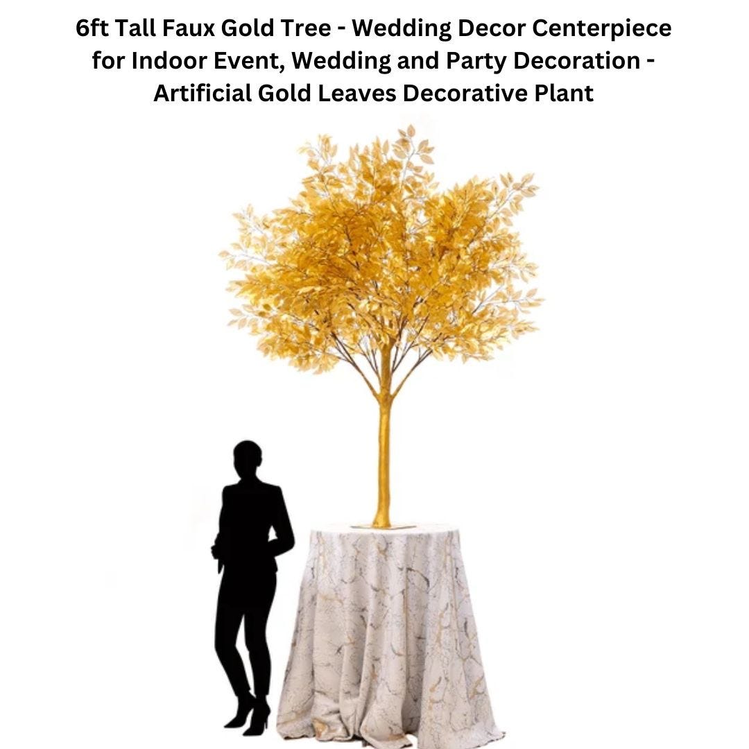 6ft Tall Faux Gold Tree — Wedding Decor Centerpiece for Indoor Event ...