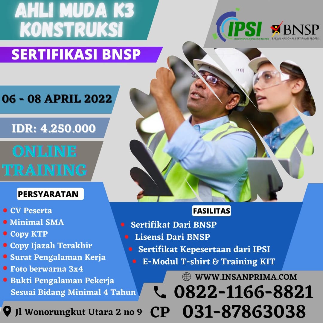 Ahli Muda K3 Konstruksi TERBAIK, WA (62822-1166-8821), PUSAT PELATIHAN K3 KEMNAKER SURABAYA Klik ...