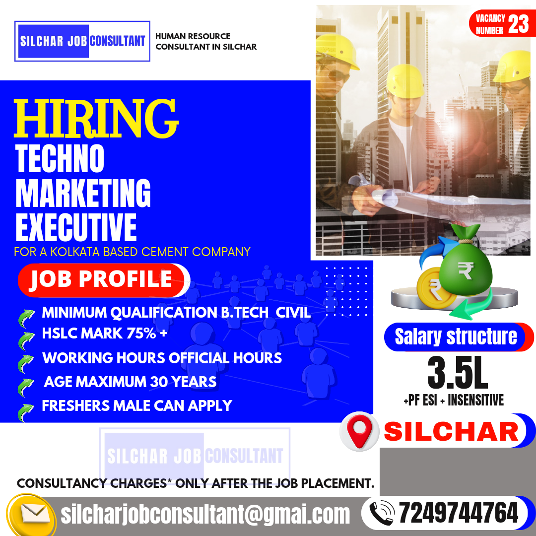 HIRING TECHNO MARKETING EXECUTIVE IN SILCHAR, QUALIFICATION B.TACH ...