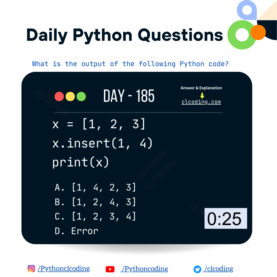 Python Coding challenge — Day 185 | What is the output of the following Python Code? - New ...