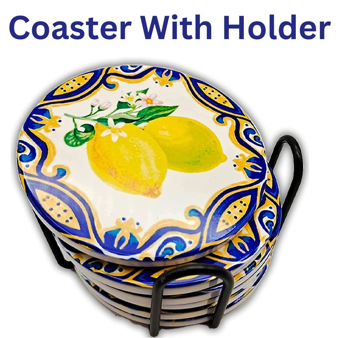 Palmetto Star’s Set of 6 Majolica Ceramic Coasters with Lemon Design ...