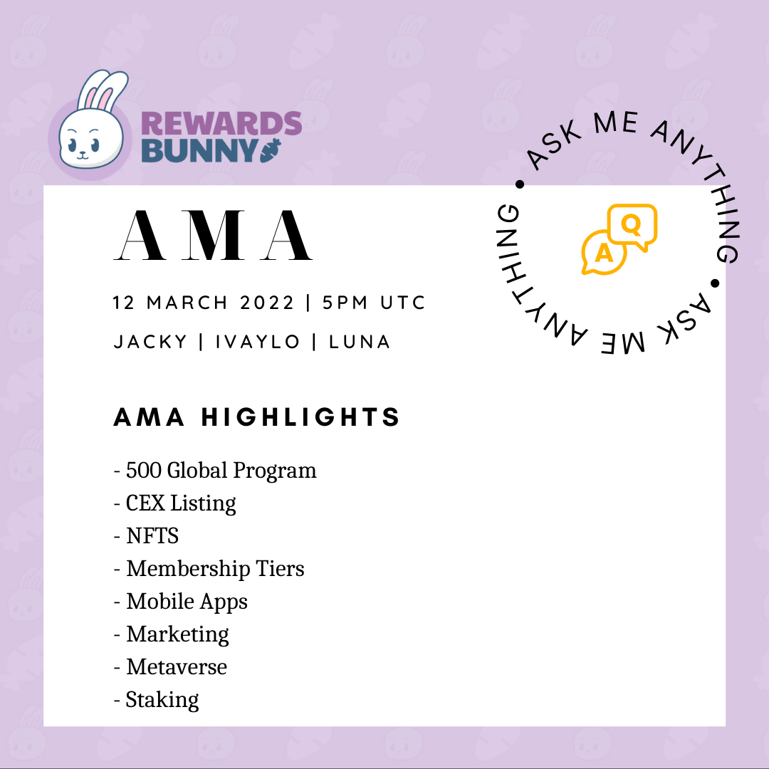 Rewards Bunny AMA Updates. Thanks everyone for taking the time out ...