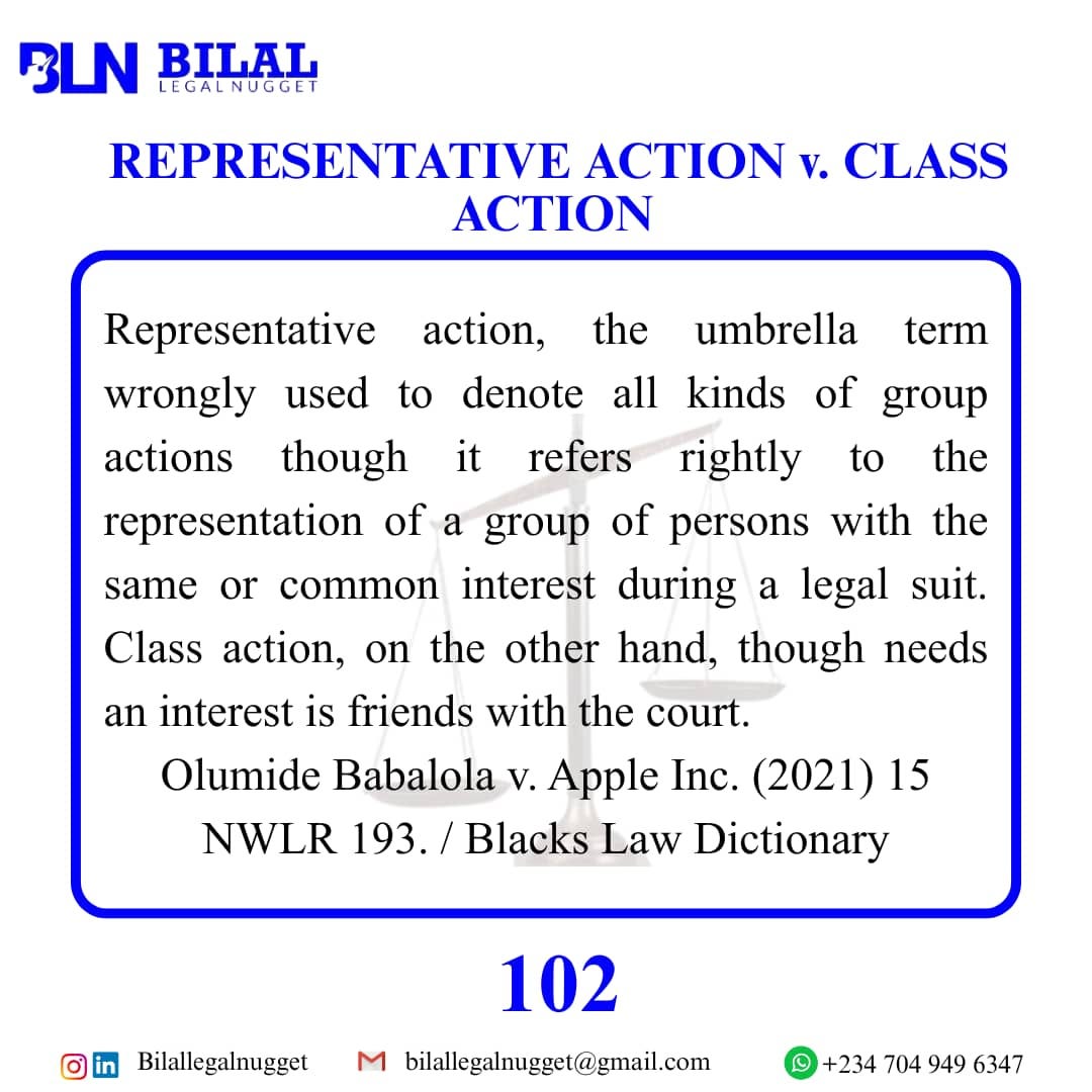 [102]. REPRESENTATIVE ACTION v. CLASS ACTION | by Bilal Legal Nugget ...