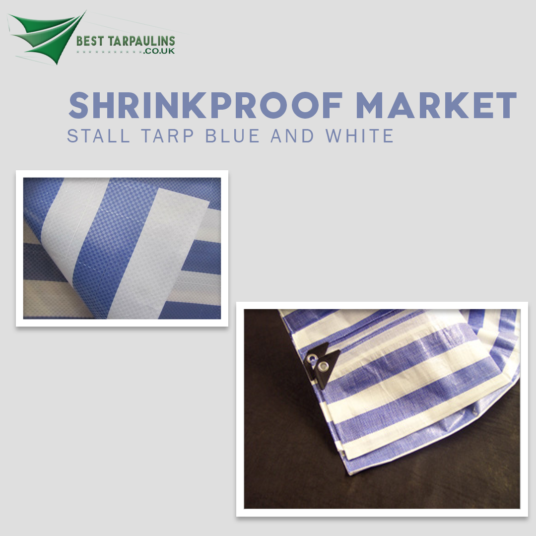 Shrink-proof Market Stall Tarp Blue and White. - Besttarpaulins - Medium