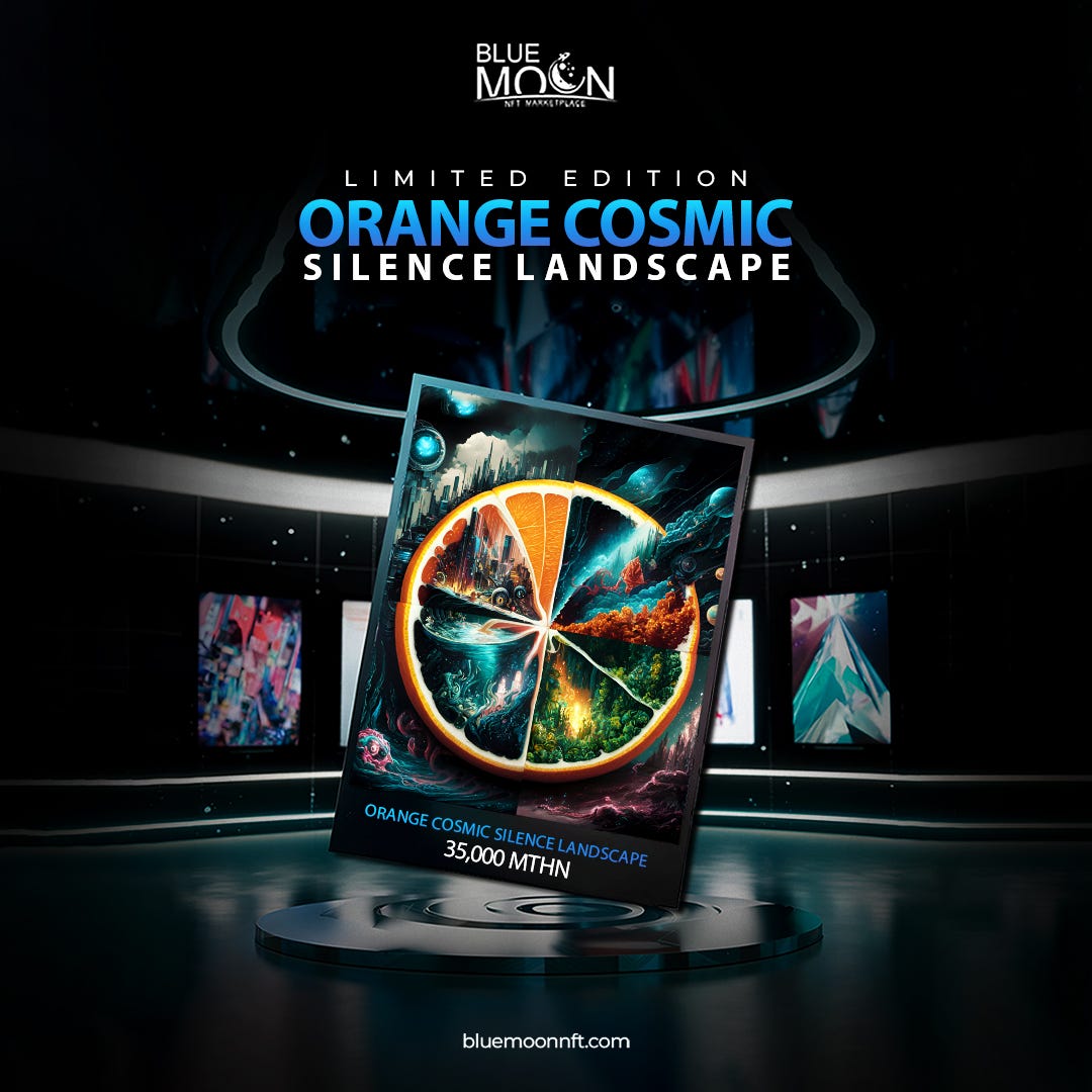 Limited Edition Orange Cosmic Silence Landscape 35,000 MTHN - Bluemoon NFT - Medium