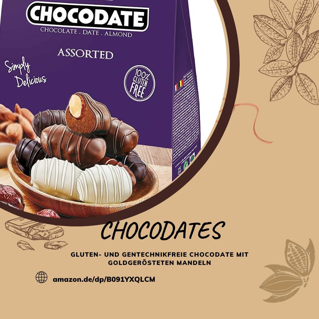 Gluten and GMO-free chocodates with golden roasted almonds, wrapped in ...