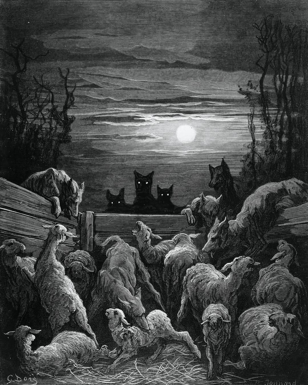 GUSTAVE DORÉ - THE WOLVES AND THE SHEEP, 1867 | by Pmamtraveller | Medium
