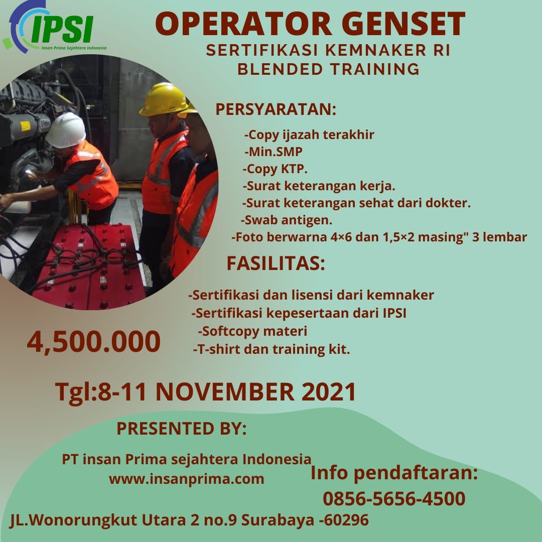 OPERATOR GENSET TERBAIK, WA (0856-5656-4500), PELATIHAN K3 OPERATOR ...