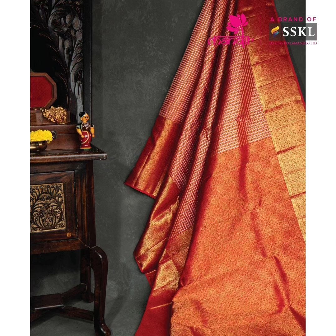 Contemporary Twist: Red Kanchi Pattu Ensemble - sarees mandir - Medium