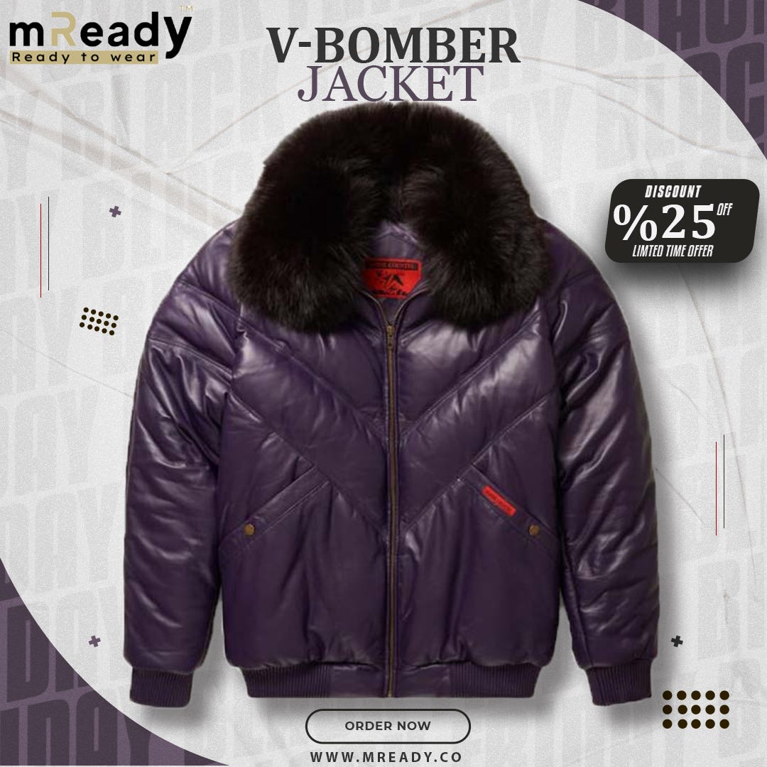 The Allure of the Purple Leather V-Bomber Jacket - Mready store - Medium