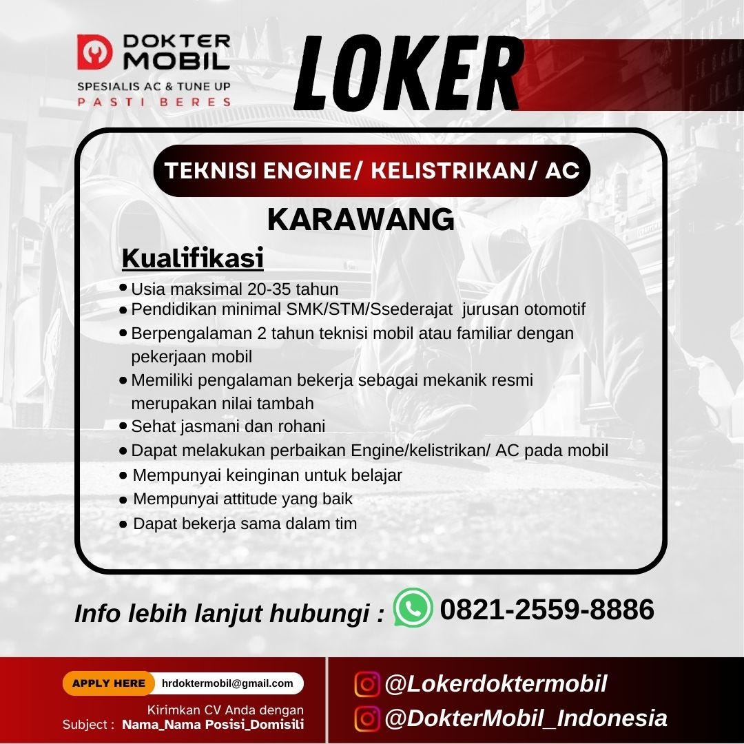 Daftar Loker Mekanik Mobil Junior Karawang Terbaru - Loker Dokter Mobil ...