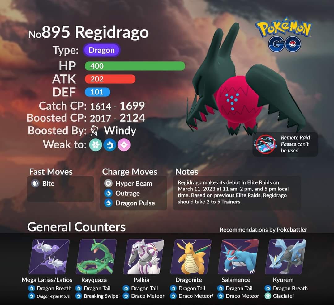 Regidrago debuts in Elite Raids on Saturday, March 11, 2023, at 11 am, 2 pm, and 5 pm local time ...